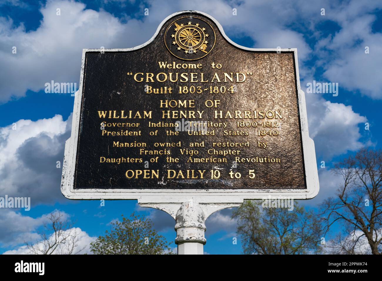 The Plaque at William Henry Harrison's Grouseland Against a Cloudy Sky ...