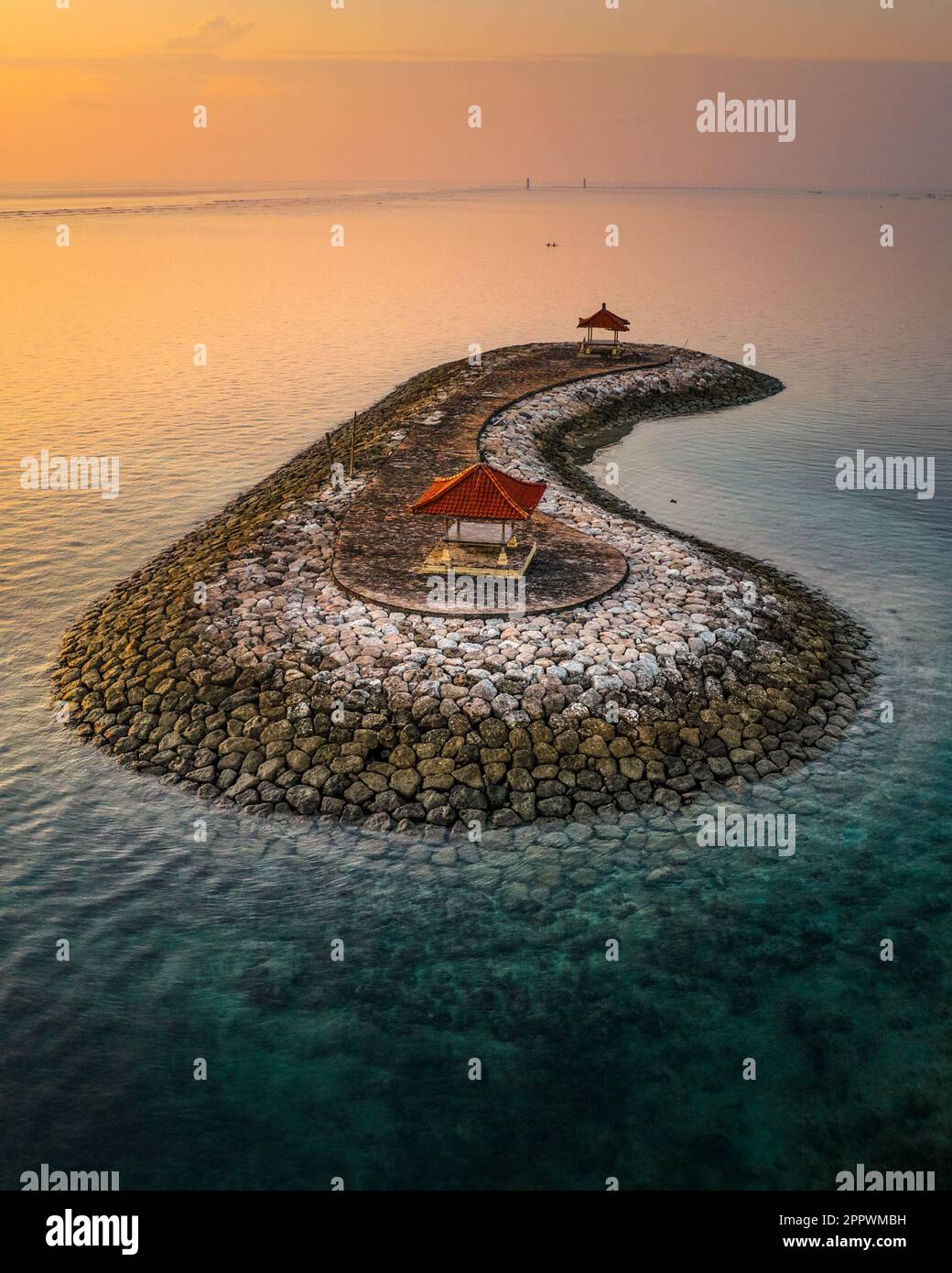Aerial view of twin gazebos on Pantai Karang, Sanur, Bali, Indonesia ...