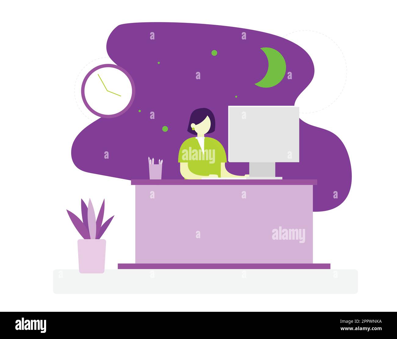 Female Designer Working Late In Room Flat Vector Illustration Stock Vector Image And Art Alamy