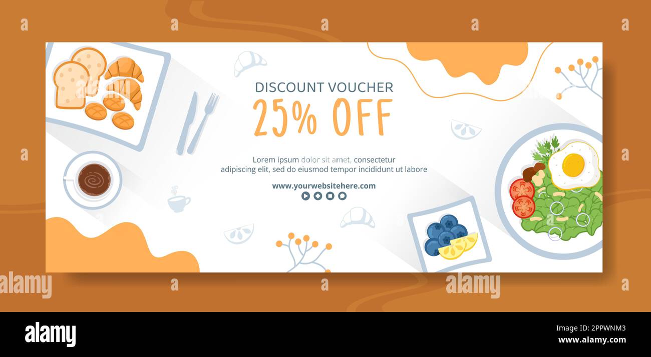 Breakfasts Voucher Template Flat Cartoon Background Vector Illustration ...