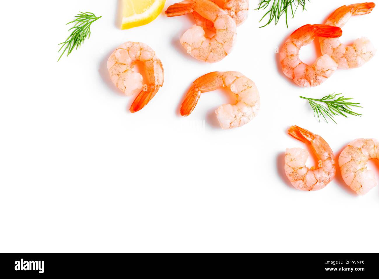 Shrimp Tails Dill And Lemon Piece Isolated On White Background Copy