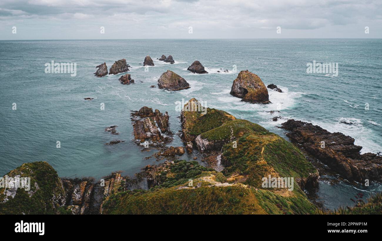 Views of the ocean from Nugget Point Lighthouse, South Island, NZ Stock ...