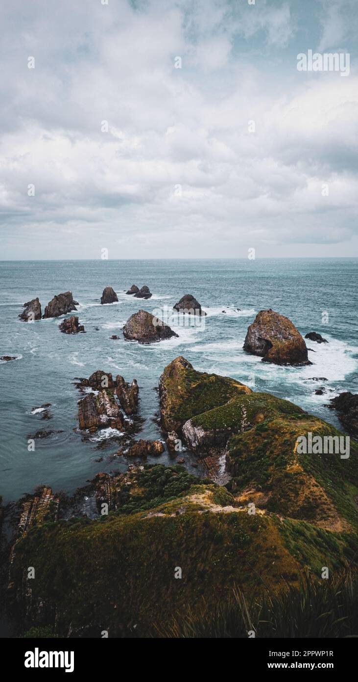 Views of the ocean from Nugget Point Lighthouse, South Island, NZ Stock ...
