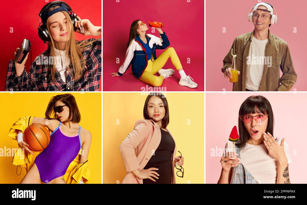 Collage made of different young people working, resting, doing sports ...