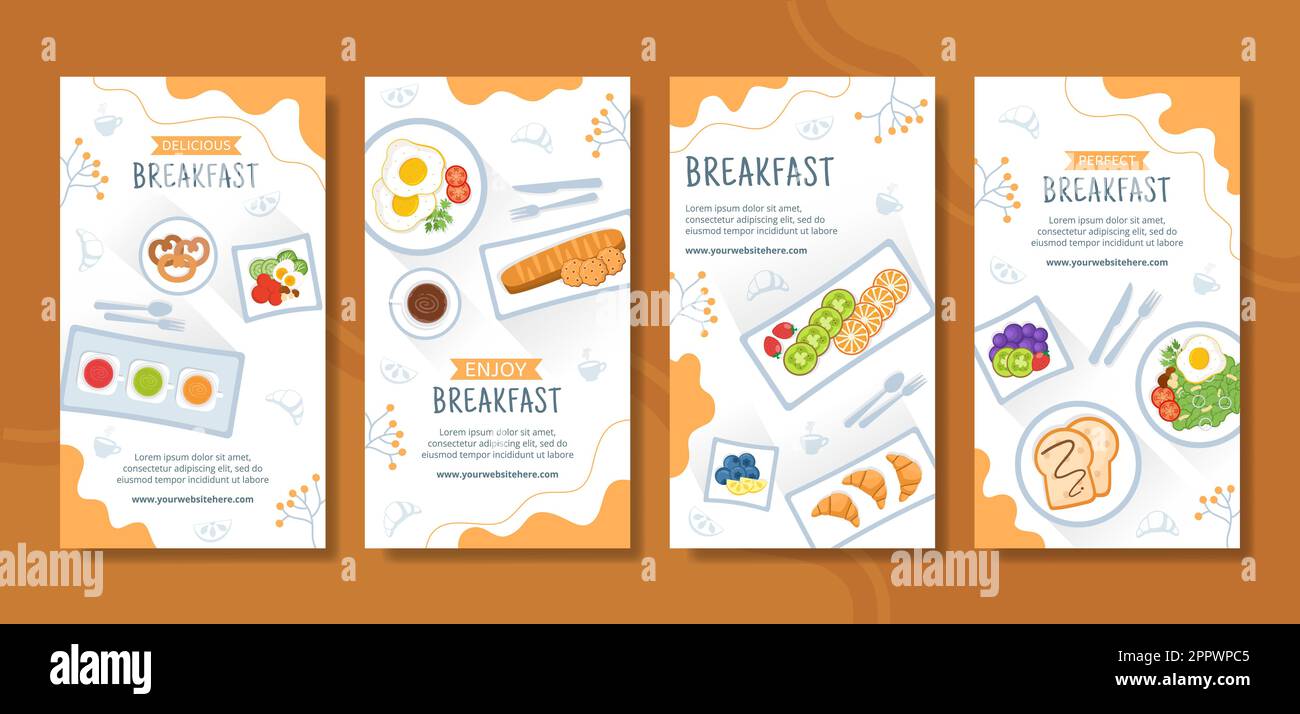 Breakfasts Social Media Stories Template Flat Cartoon Background Vector ...