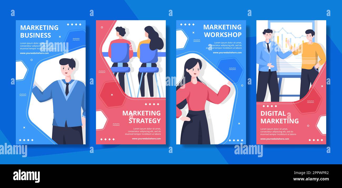 Marketing Social Media Stories Template Flat Cartoon Background Vector ...