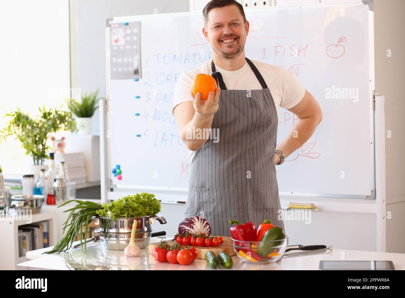 Male chef fruits vegetables in hi-res stock photography and images - Alamy