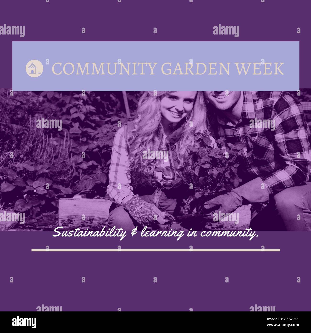 Composition of community garden week text and caucasian couple ...