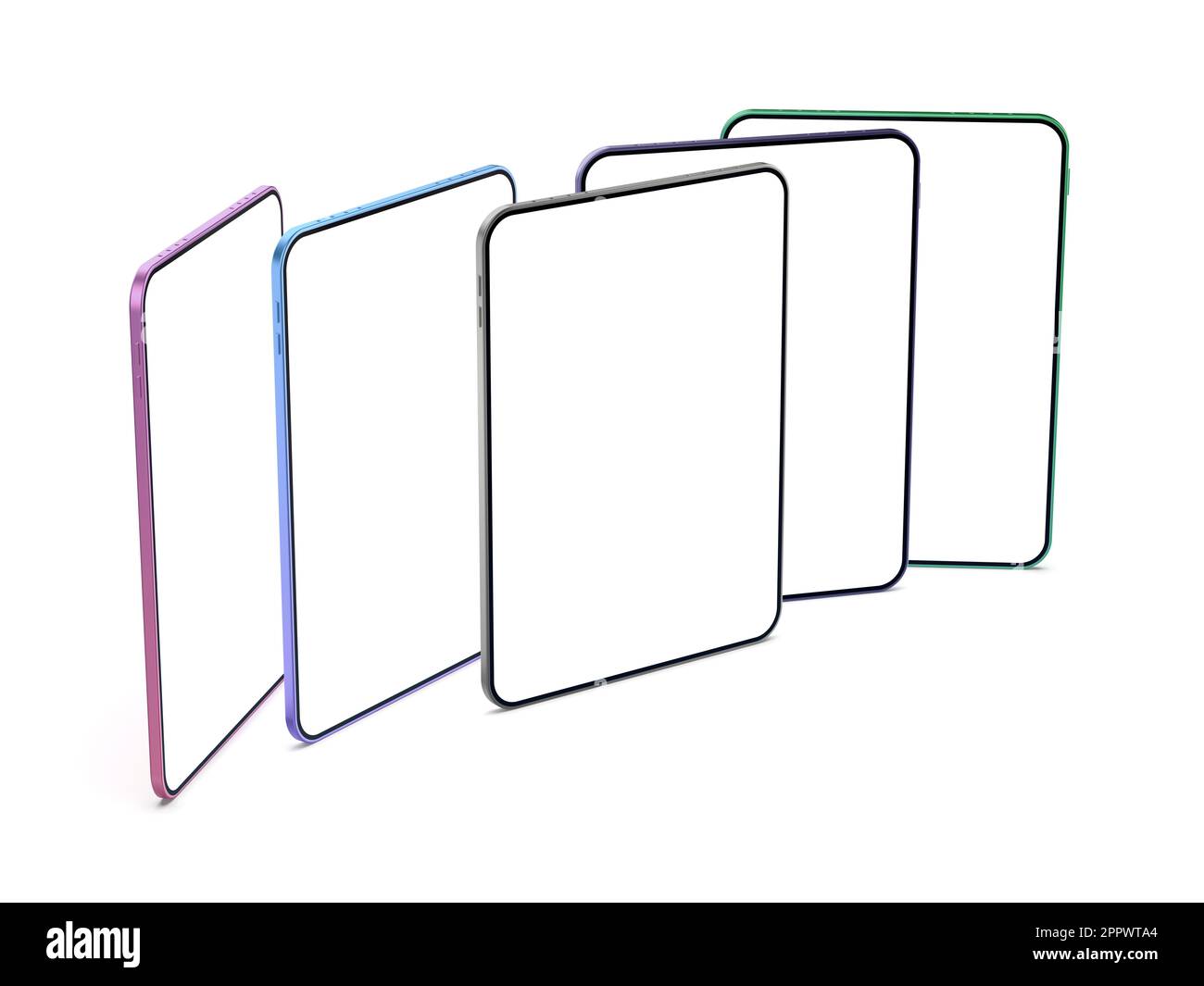Five tablets with blank displays on white background Stock Photo - Alamy