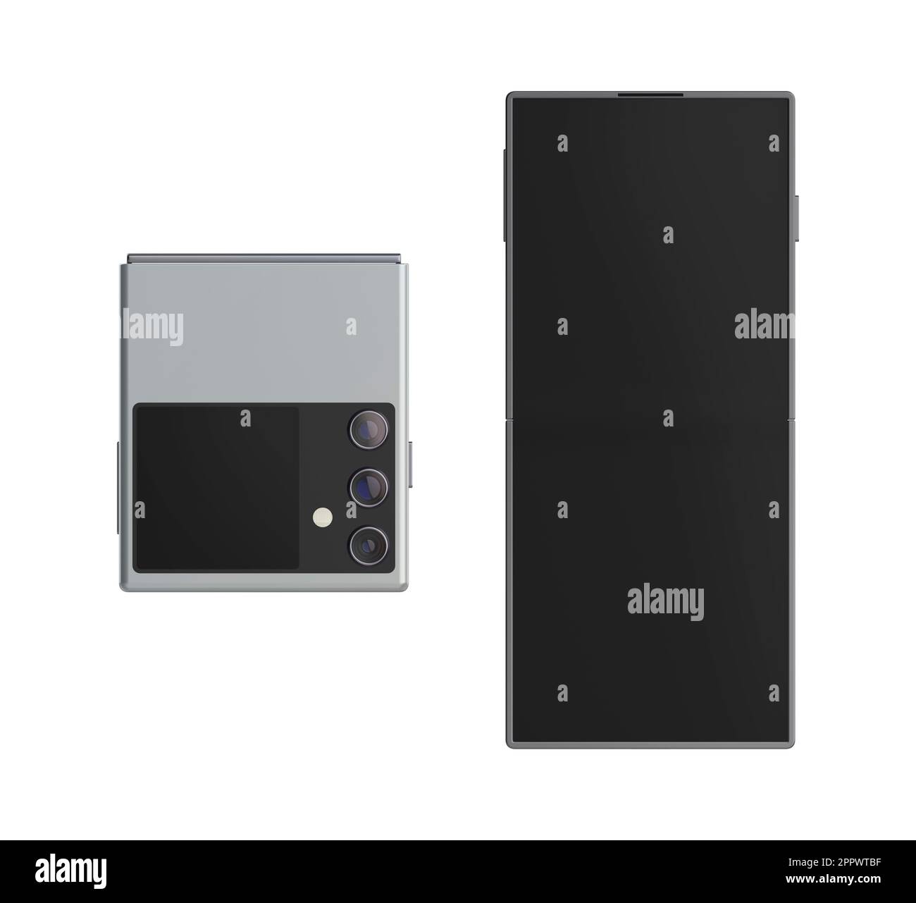 Front view of folded and unfolded smartphones, isolated on white ...