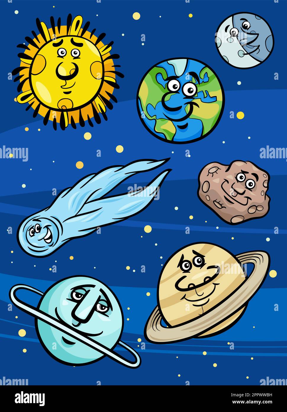 cartoon planets and orbs characters in space Stock Vector Image & Art ...