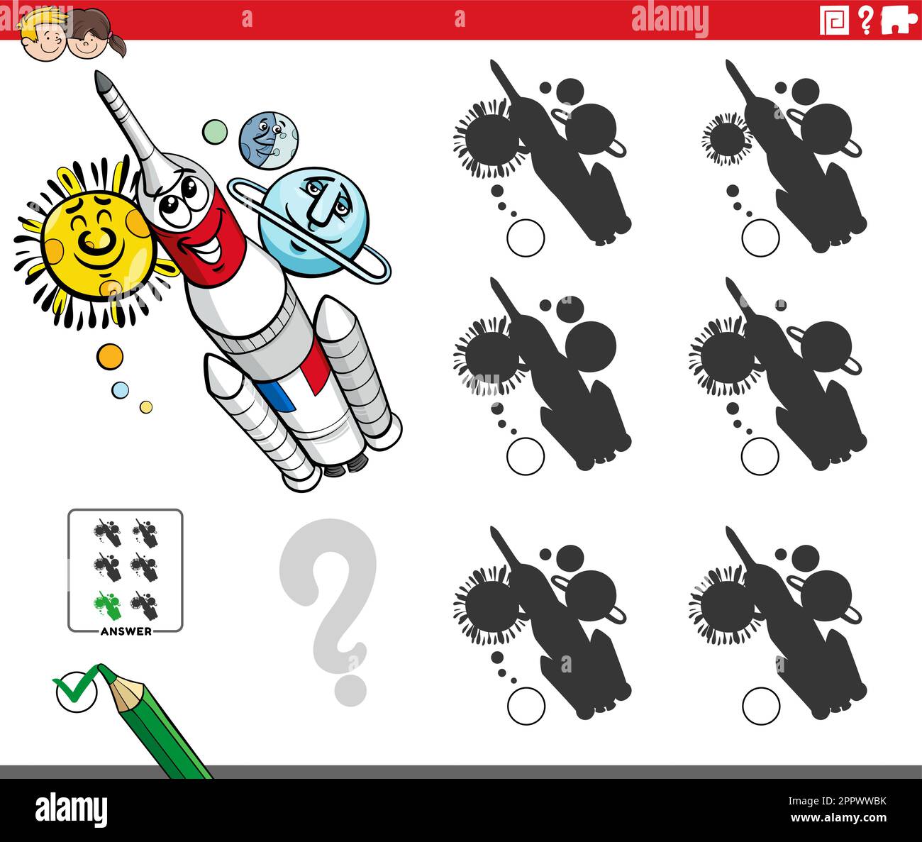 shadows game with cartoon rocket in space Stock Vector Image & Art - Alamy