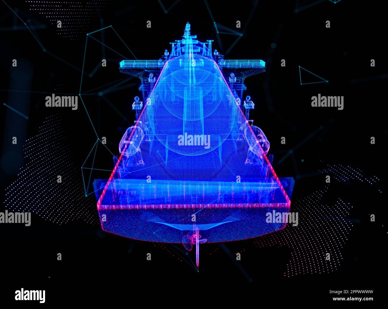 Gas carrier LNG. Blue particle and lines form 3d model Gas tanker Stock ...