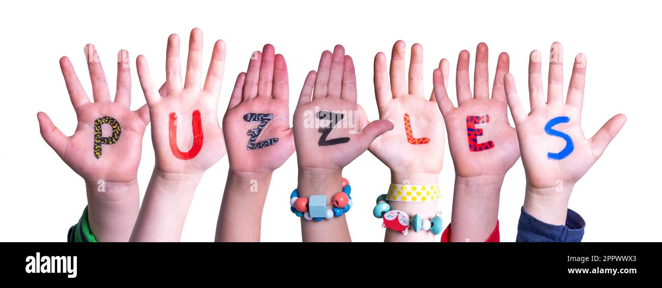 Children Hands Building Word Puzzles, Isolated Background Stock Photo ...