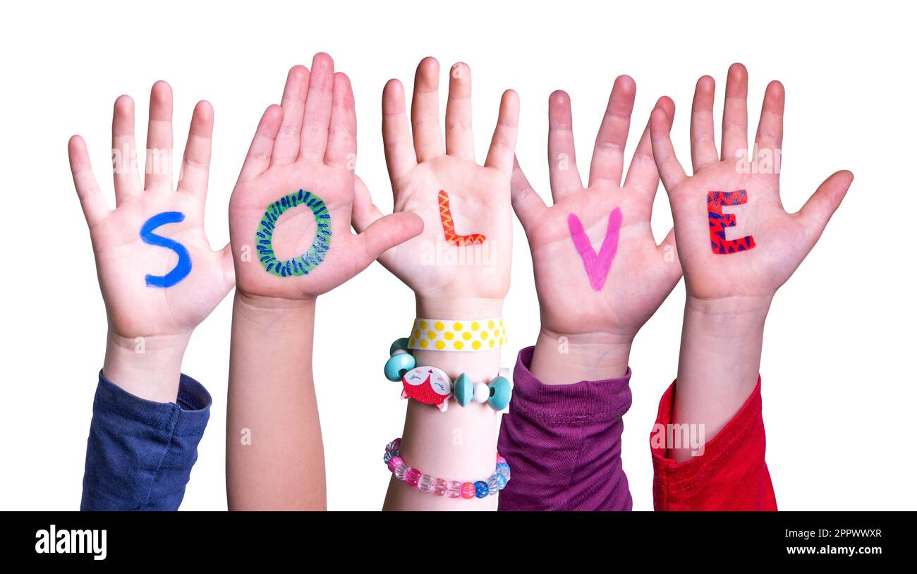 Children Hands Building Word Solve, White Background Stock Photo - Alamy