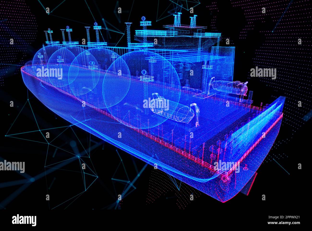 Gas tanker. Blue particle and lines form 3d model Gas carrier Stock ...