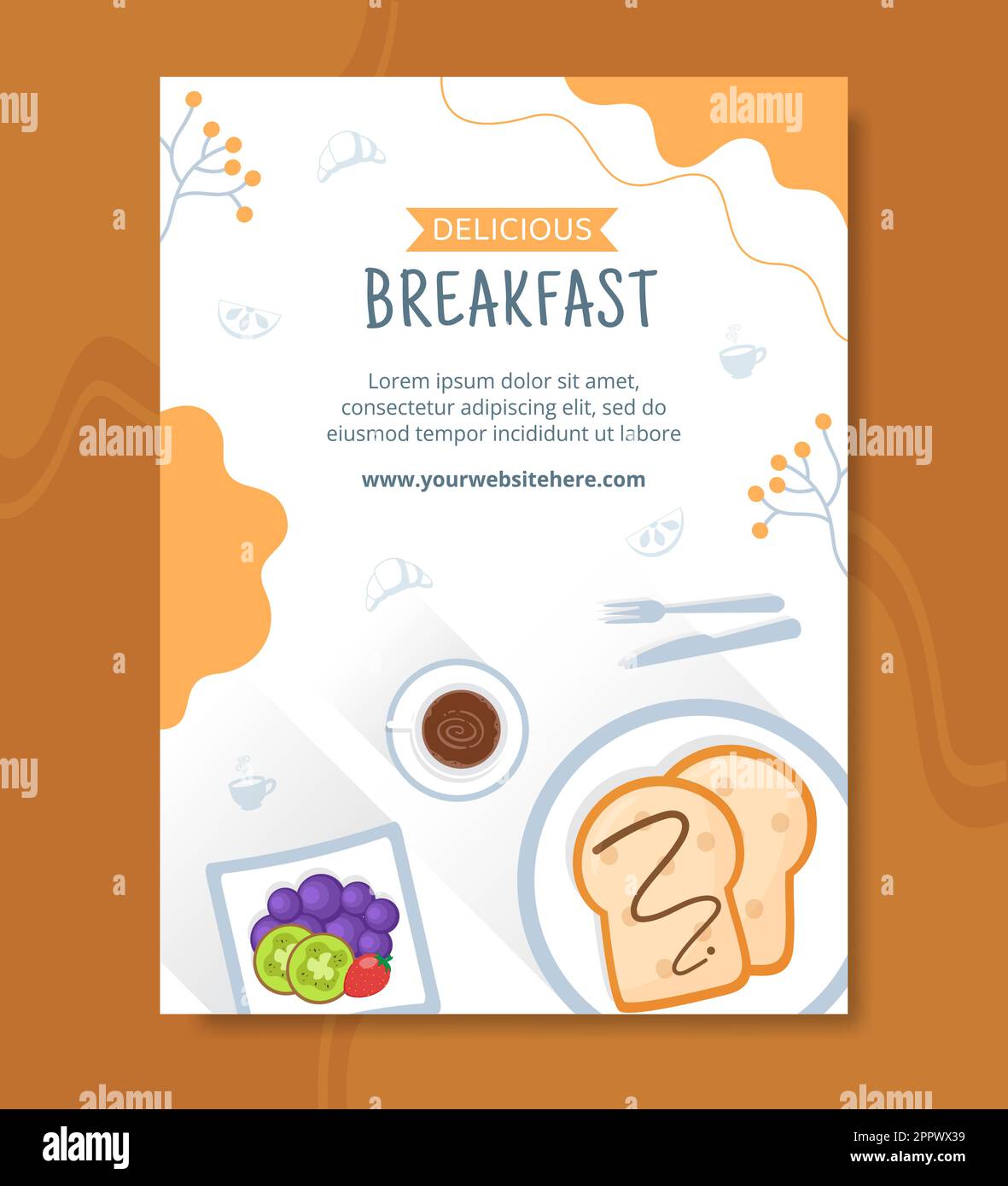 Breakfasts Poster Template Flat Cartoon Background Vector Illustration ...
