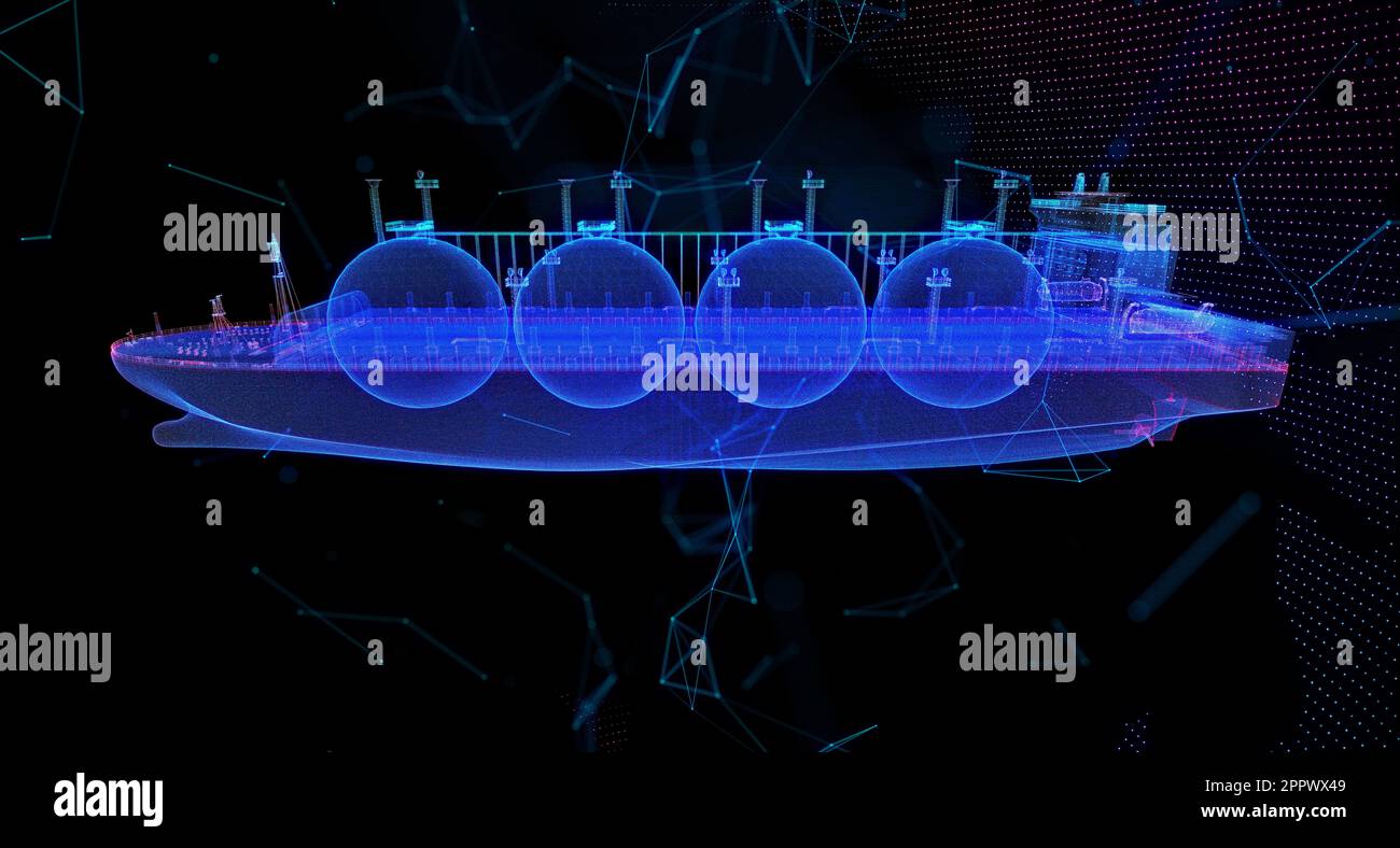 Gas carrier LNG 3d polygonal line. Digatal tanker from dots and lines ...