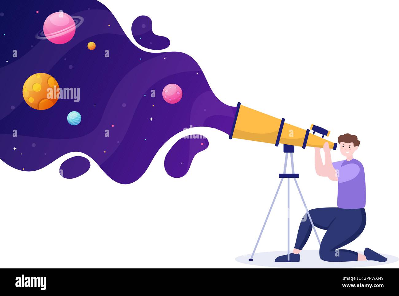 Astronomy Cartoon Illustration with People Watching Night Starry Sky ...