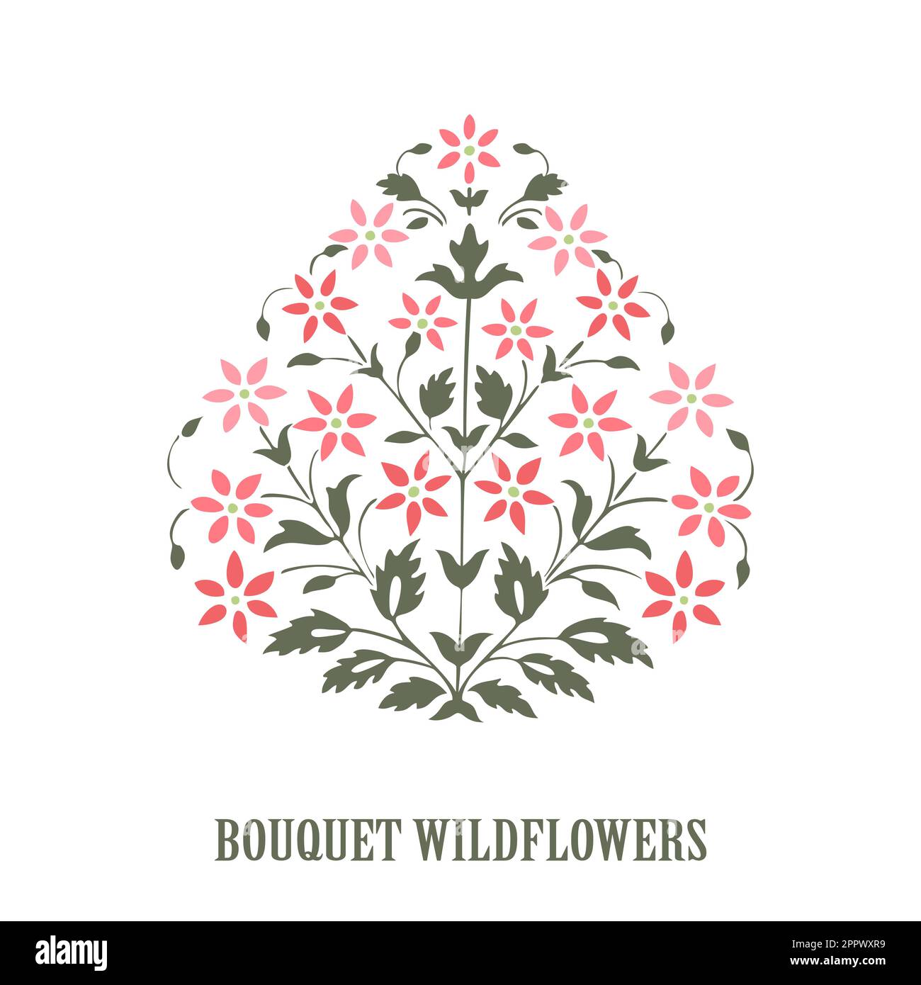 Minimalist wedding invitation floral card. Simple bush of wildflowers ...