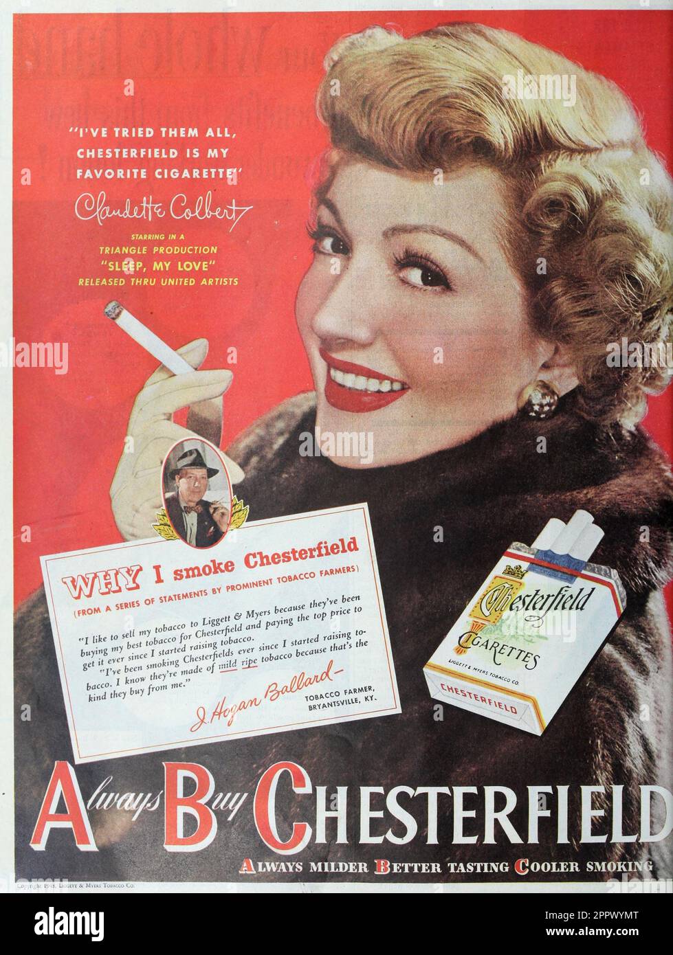 Advertisement for CHESTERFIELD cigarettes Stock Photo - Alamy