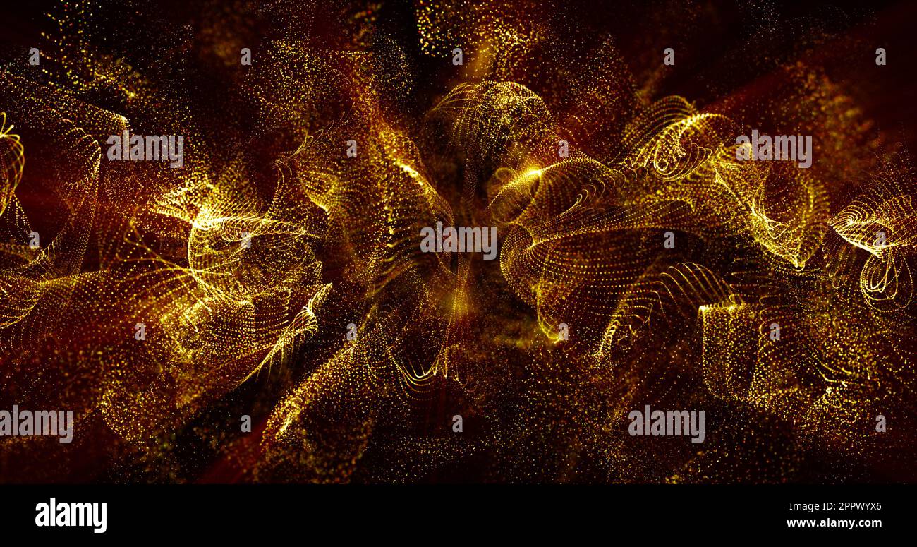 Abstract background of yellow golden moving flying small particles or ...