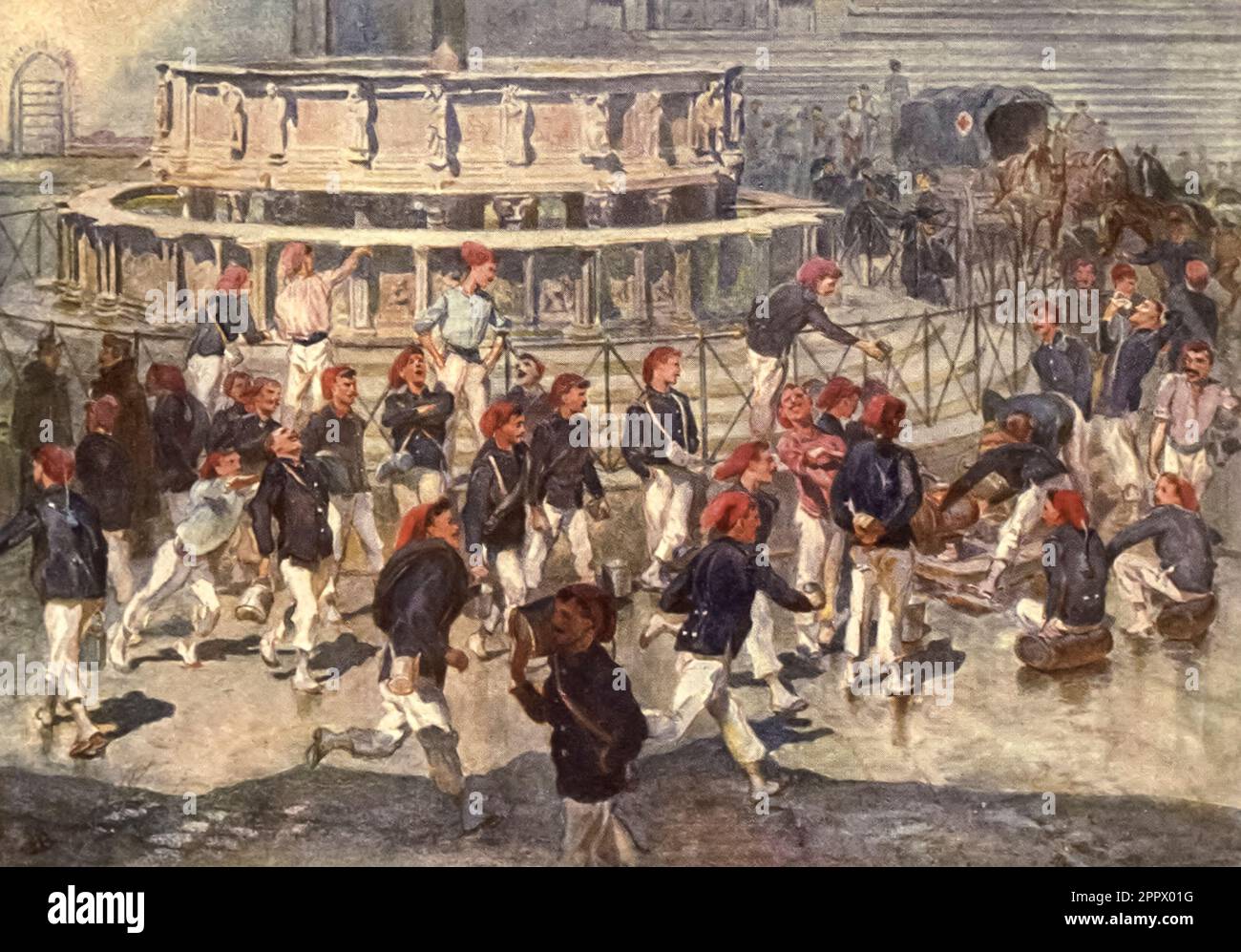 The Bersaglieri at the Fountain, Perugia from the book ' From sketch ...