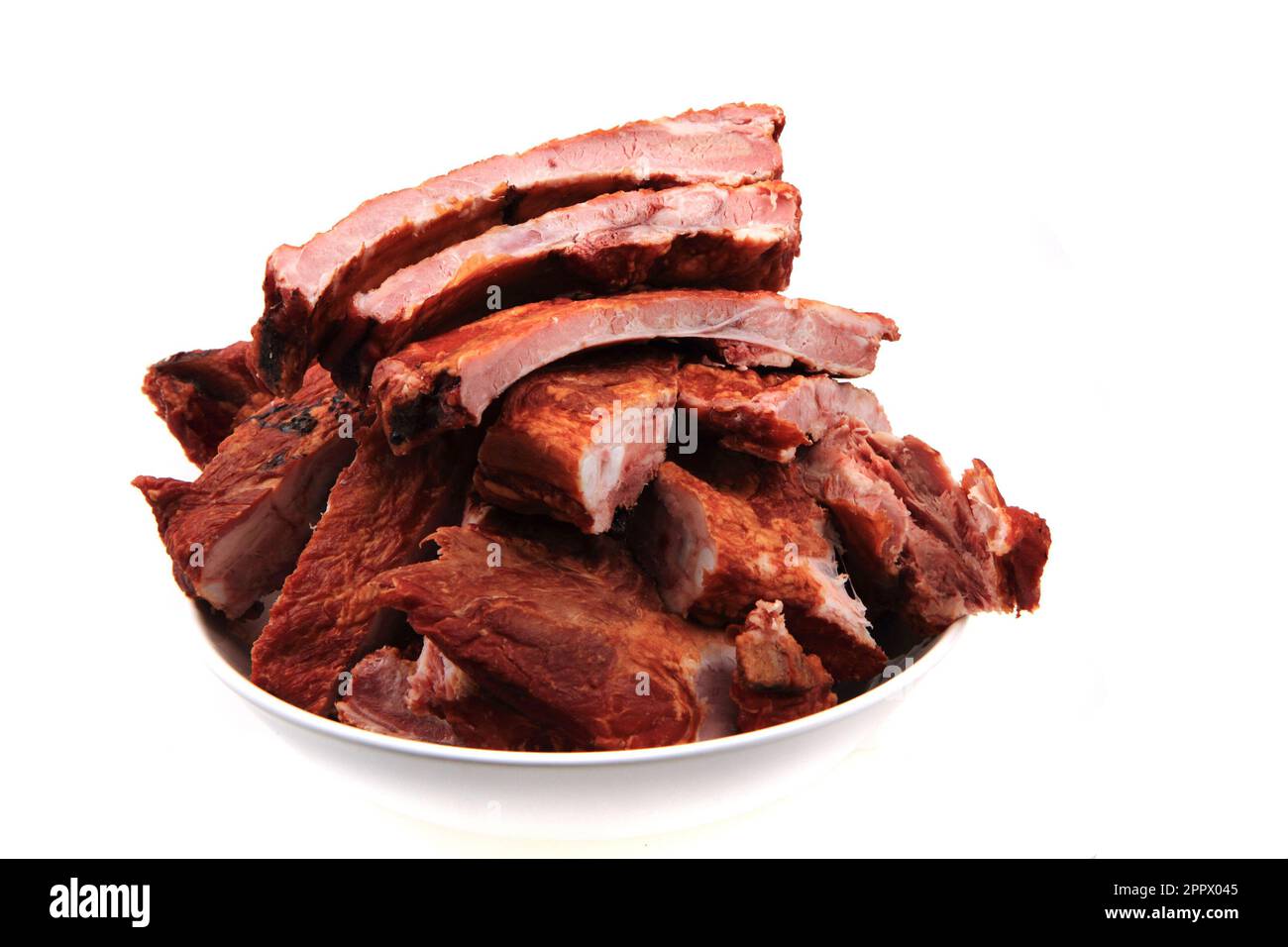 smoked pig ribs isolated on the white background Stock Photo - Alamy