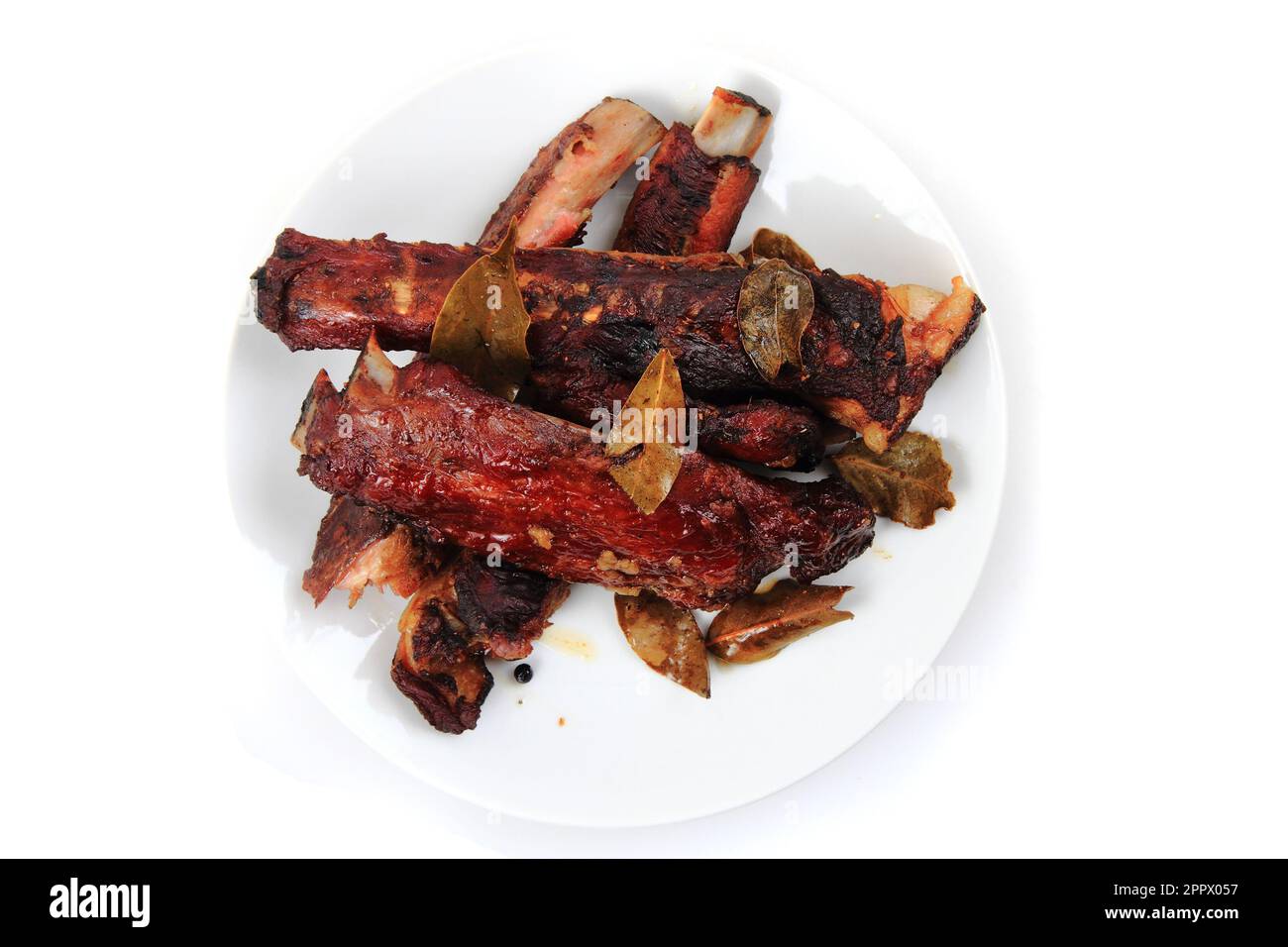 smoked pig ribs isolated on the white background Stock Photo - Alamy