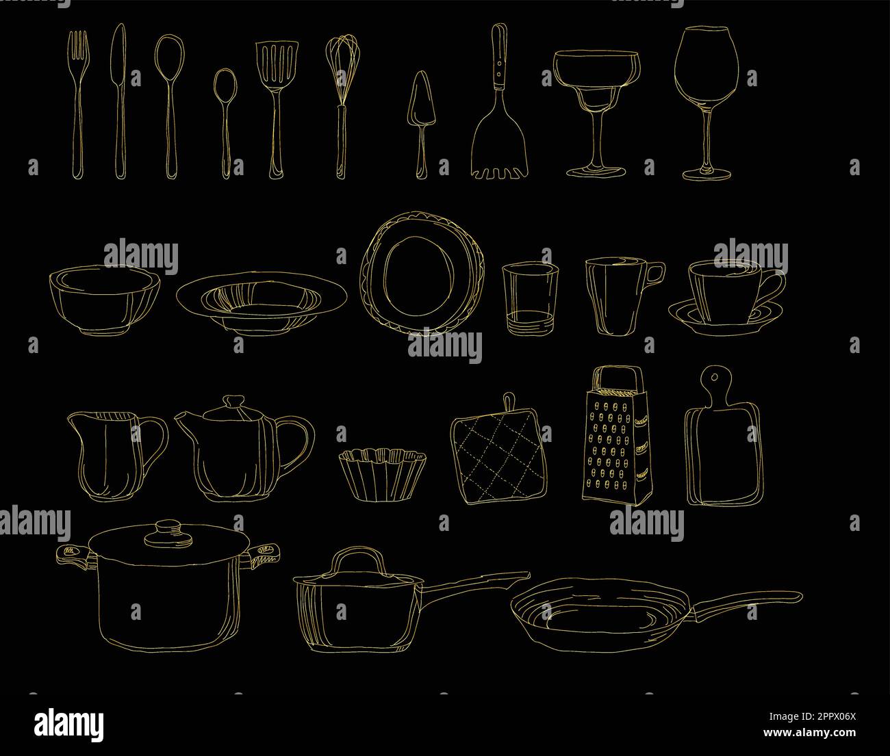 Gold hand draw kitchen icons Stock Vector Image & Art - Alamy