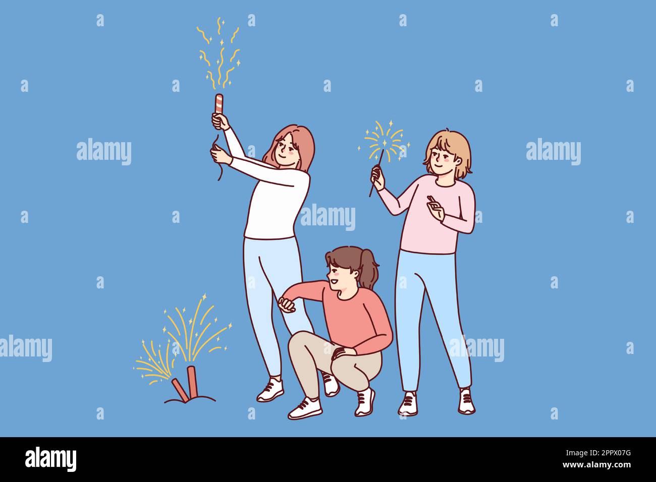 Happy kids burning fireworks Stock Vector Image & Art - Alamy