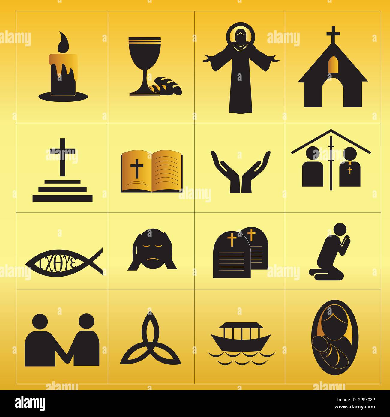 black christian faith icons isolate on gold background Stock Vector ...