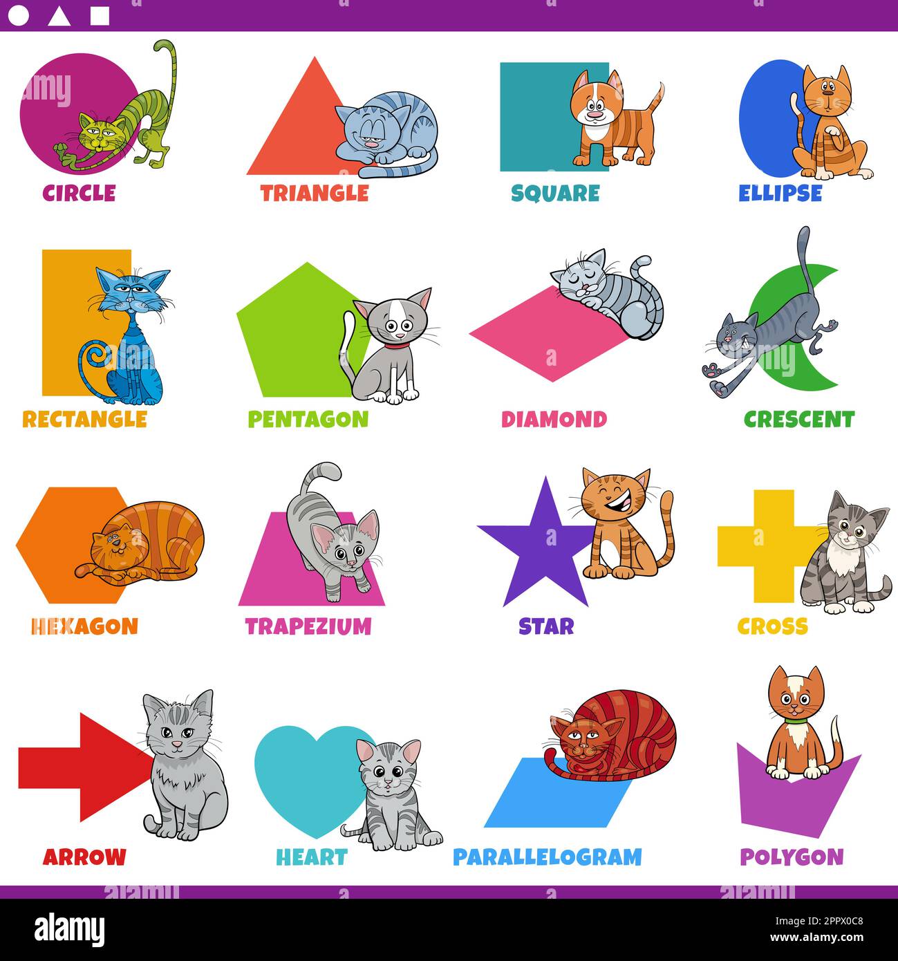 basic geometric shapes with comic cats characters set Stock Vector ...