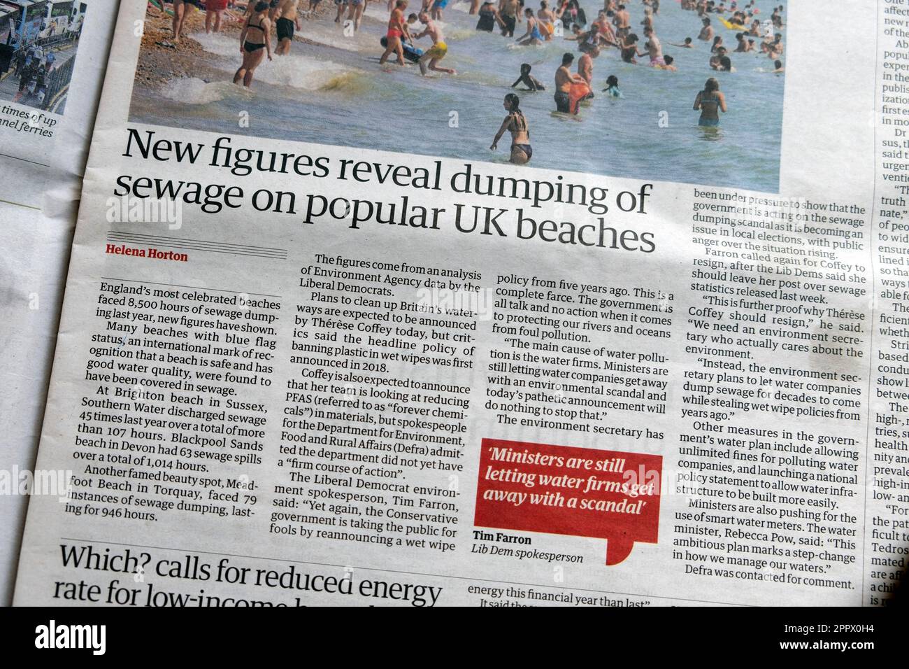 'New figures reveal dumping of sewage on popular UK beaches' Guardian ...