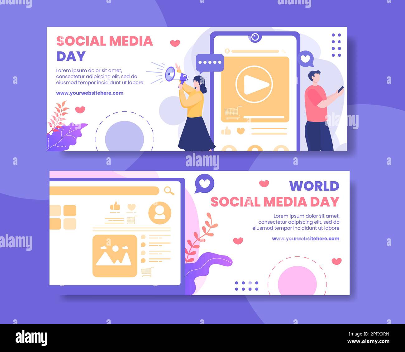 Social Media Day Horizontal Banner Template Flat Cartoon Background ...