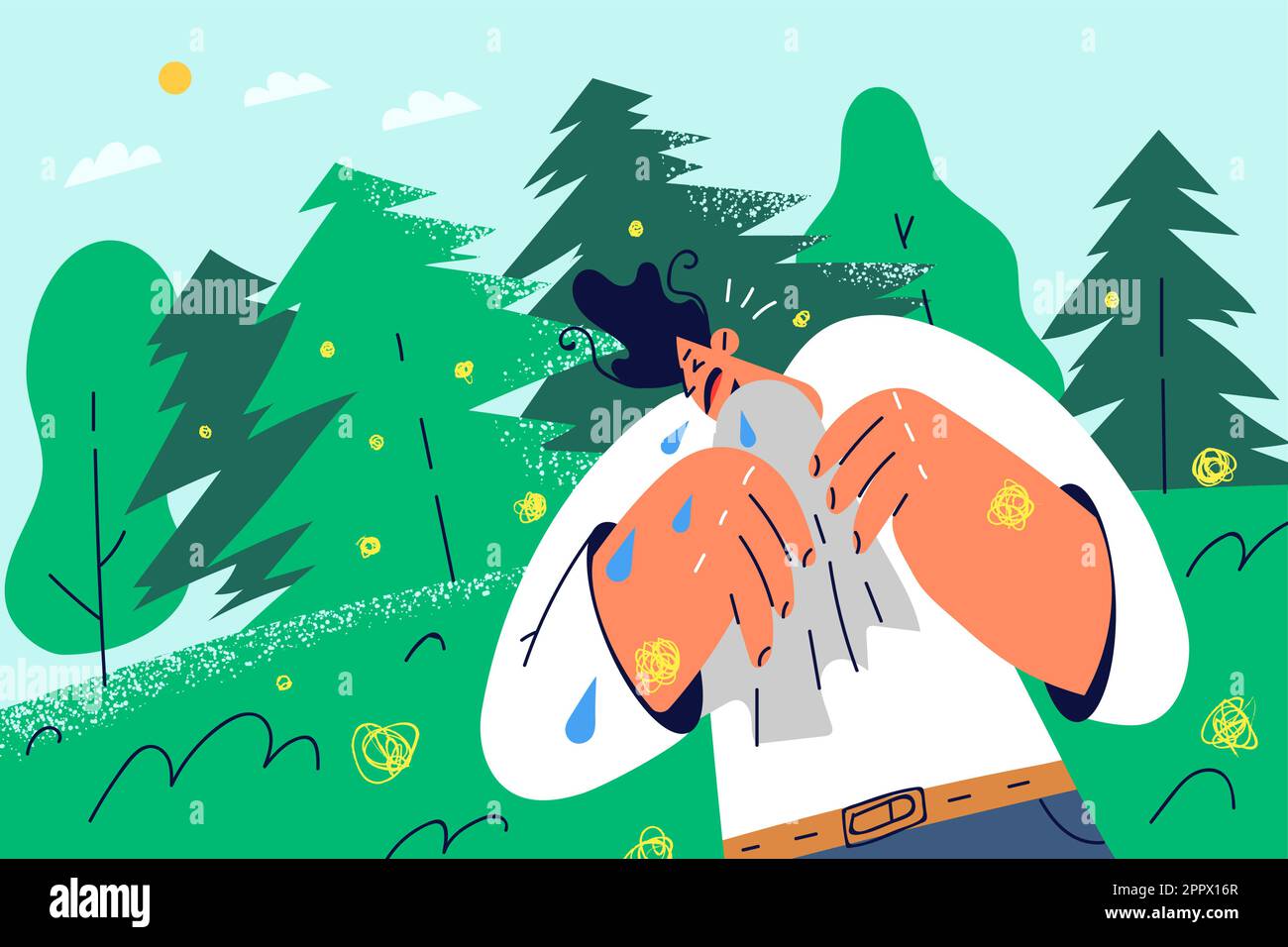 Unhappy man crying being lost in forest Stock Vector Image & Art - Alamy