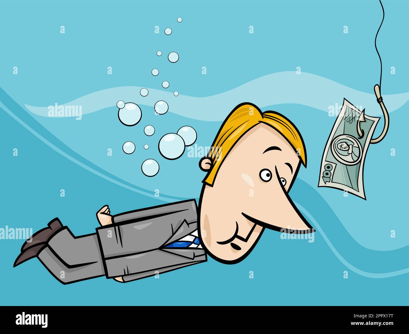 cartoon businessman underwater and banknote as a fish bait Stock Vector ...