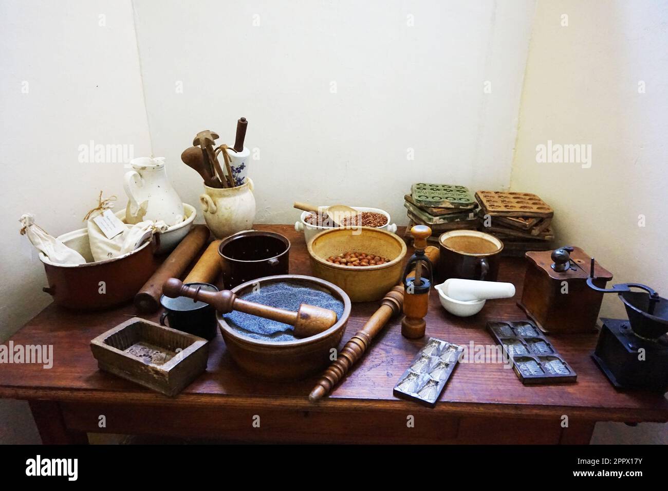 old kitchen interior table as very nice background Stock Photo - Alamy