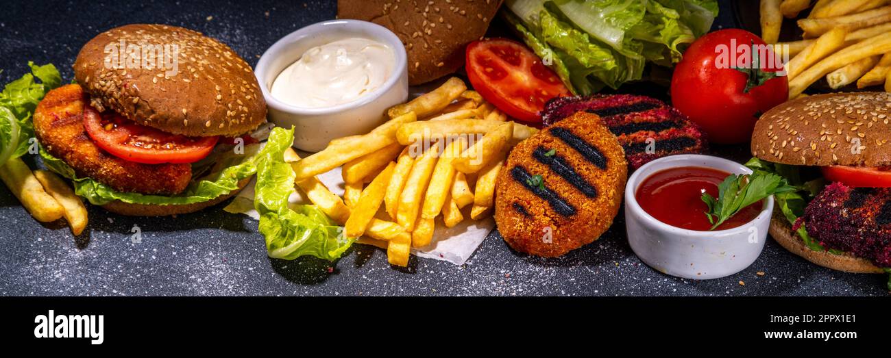 Healthy veggie burgers with vegetable cutlets. Homemade beetroot and ...