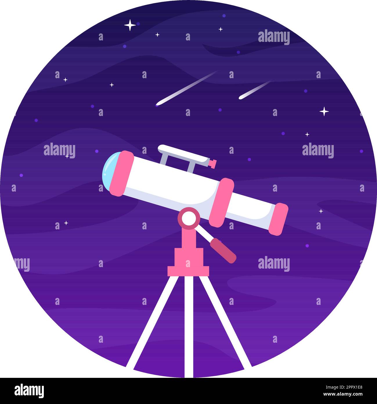 Astronomy Cartoon Illustration with Telescope for Watching Starry Sky ...