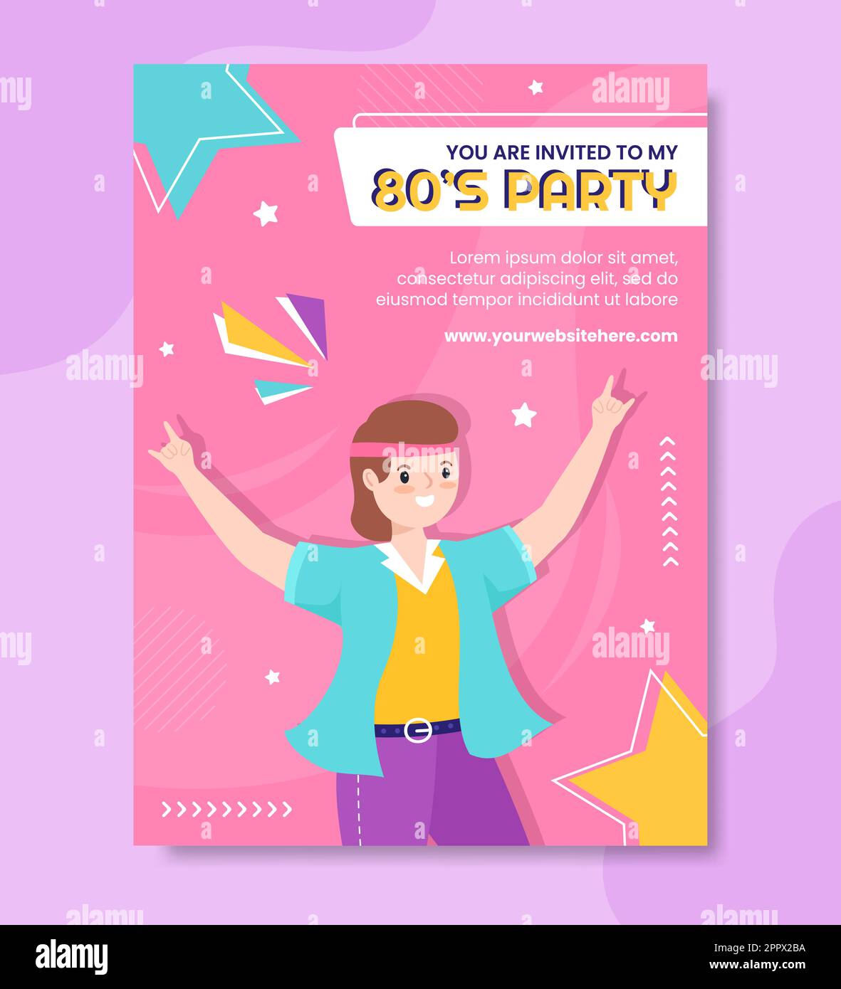 80s Party Invitation Template Flat Cartoon Background Vector