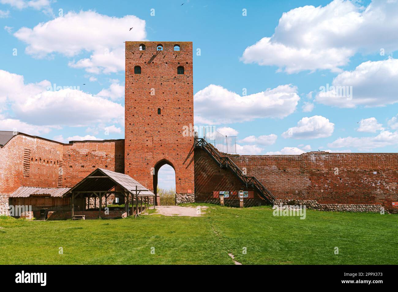 Castle in Czersk, Poland. View of the Gate Tower. Medieval red brick ...