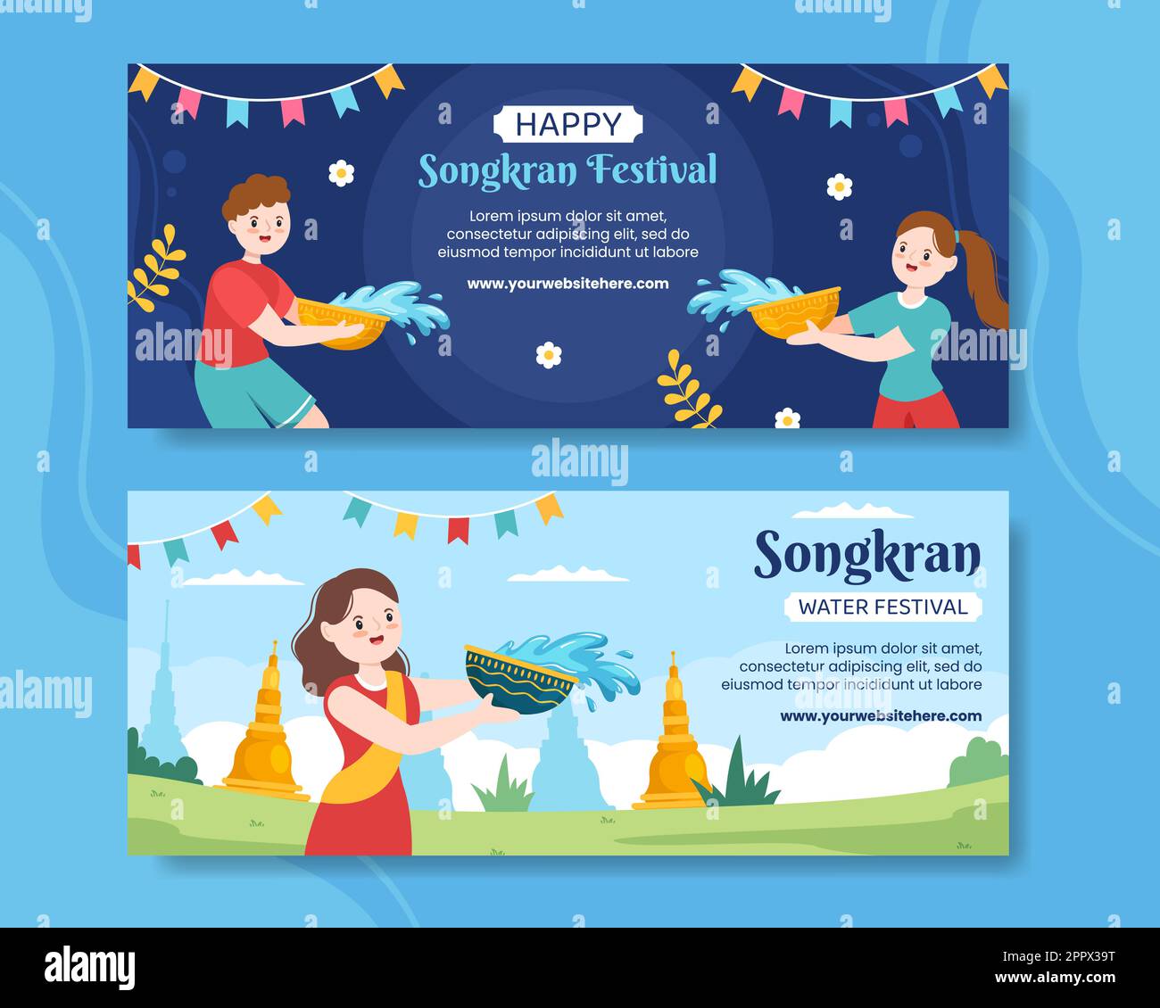 Songkran Festival Day Horizontal Banner Template Cartoon Background ...