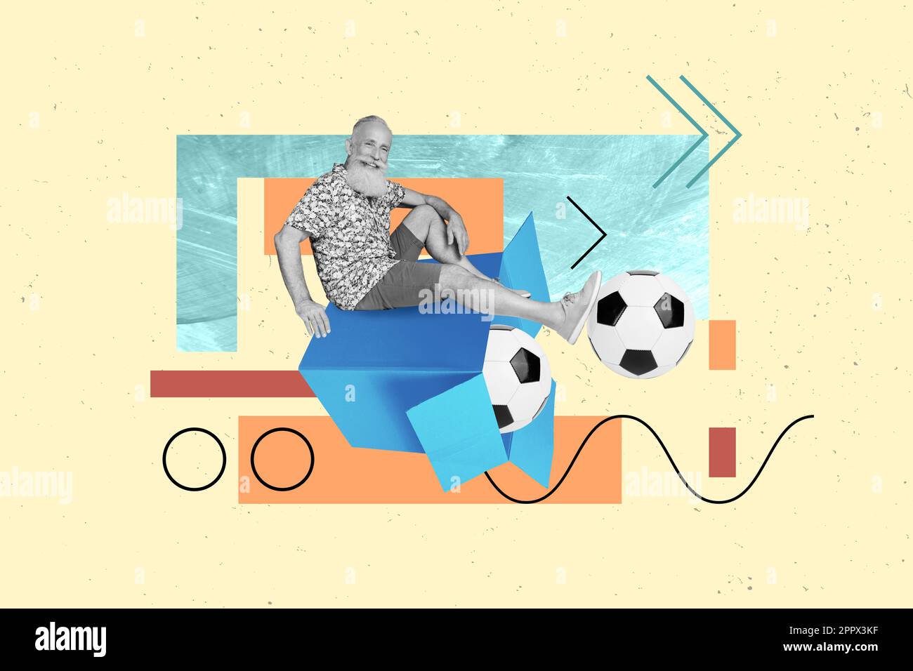 Magazine template image collage of happy grandfather relax on sand ...
