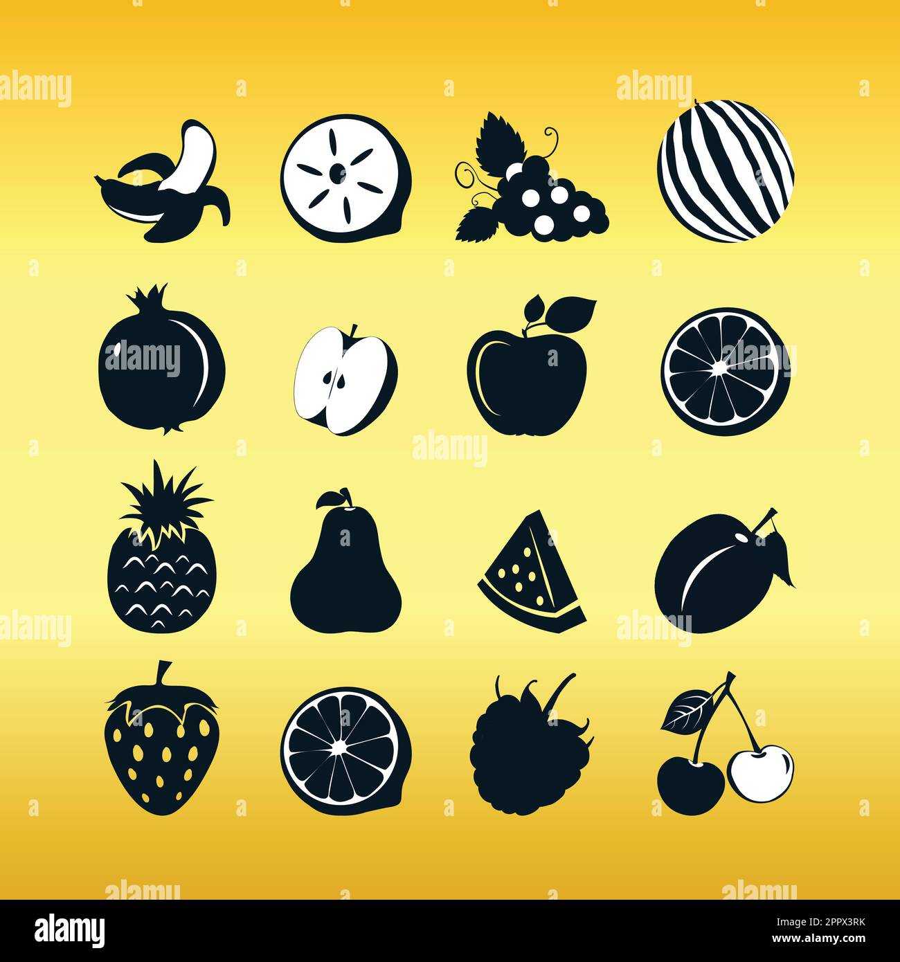 Black fruit icons isolate on gold background Stock Vector Image & Art ...