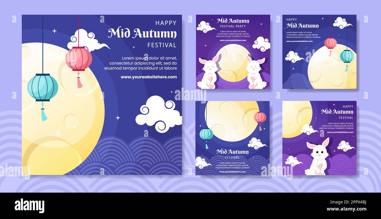 Mid Autumn Social Media Post Template Flat Cartoon Background Vector ...