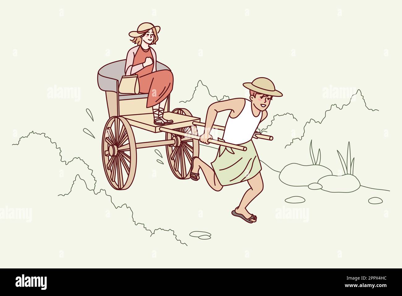 Man pulling rickshaw with female passenger Stock Vector Image & Art - Alamy