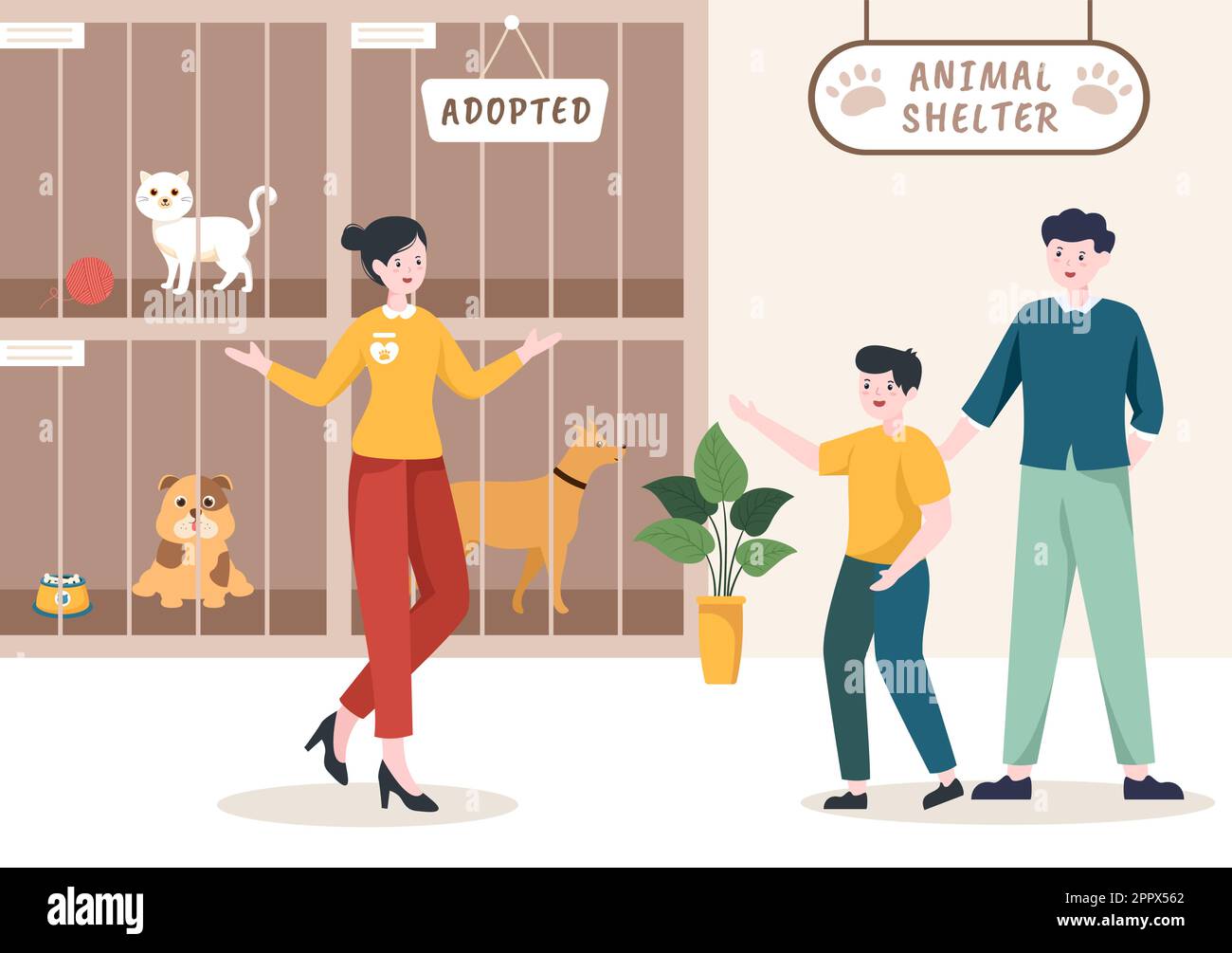 Animal Shelter Cartoon Illustration with Pets Sitting in Cages and ...