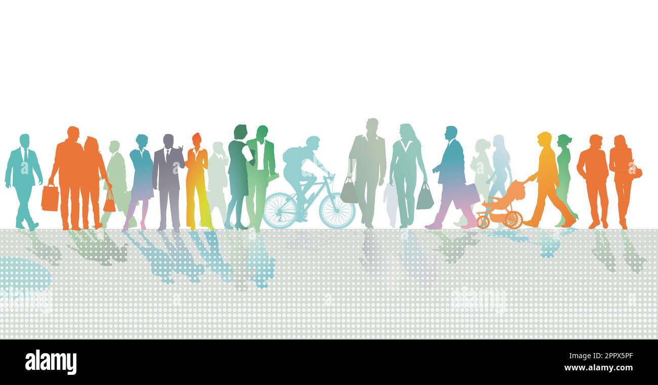 A large colorful group of people together, on white background ...