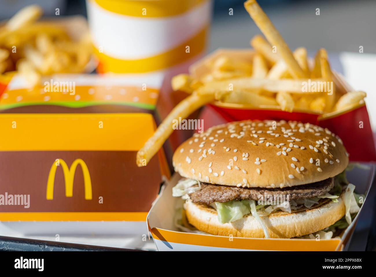 tray full of fast food in McDonalds Restaurant, Big Mac Menu with ...